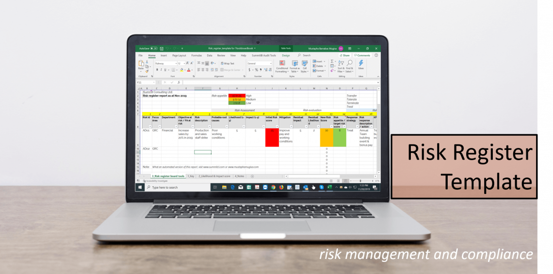 Risk Register Template | Mustapha B Mugisa. Mr. Strategy